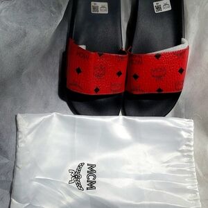 MCM | Shoes | Mcm Black And Red Slide Sandals | Poshmark